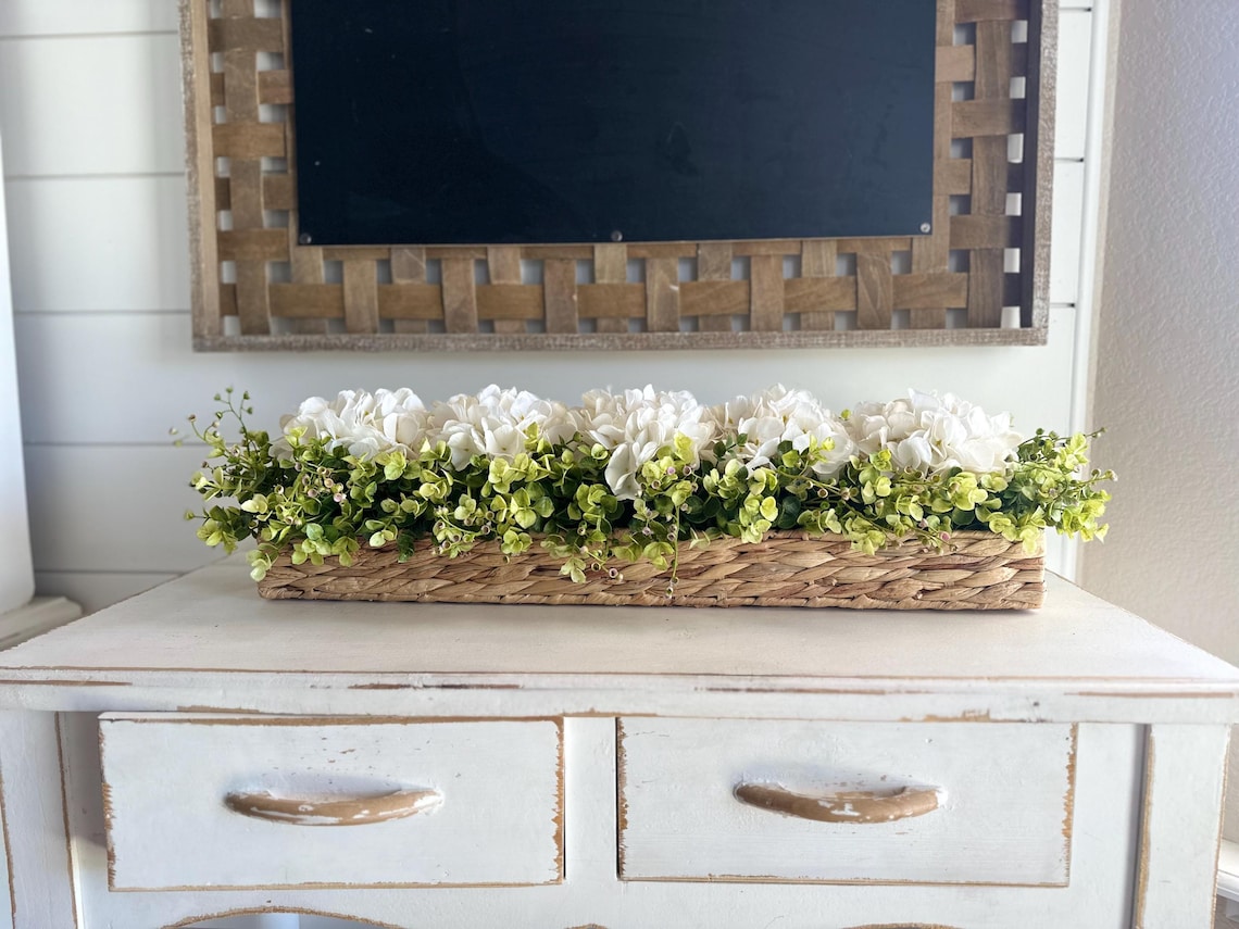 Beach Boho Floral Arrangement Hydrangea, Dining Room Table Centerpiece ...