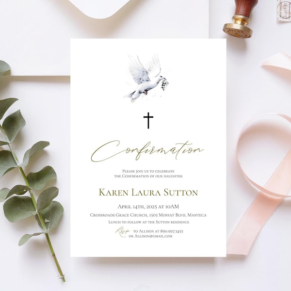 Dove Confirmation Invitation - Etsy
