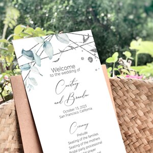 Silver Wedding Program Template, Eucalyptus Wedding Ceremony, Printable ...