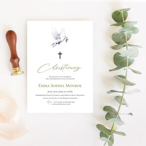 Christening Invitation With Dove Religious Invitation Olive Branch ...