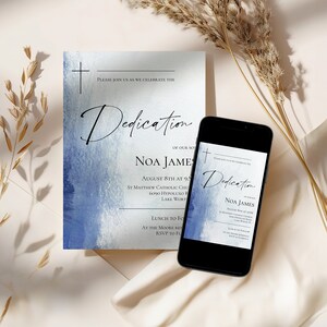 Blue Modern Dedication Invitation Template Navy Blue Dedication Boy ...