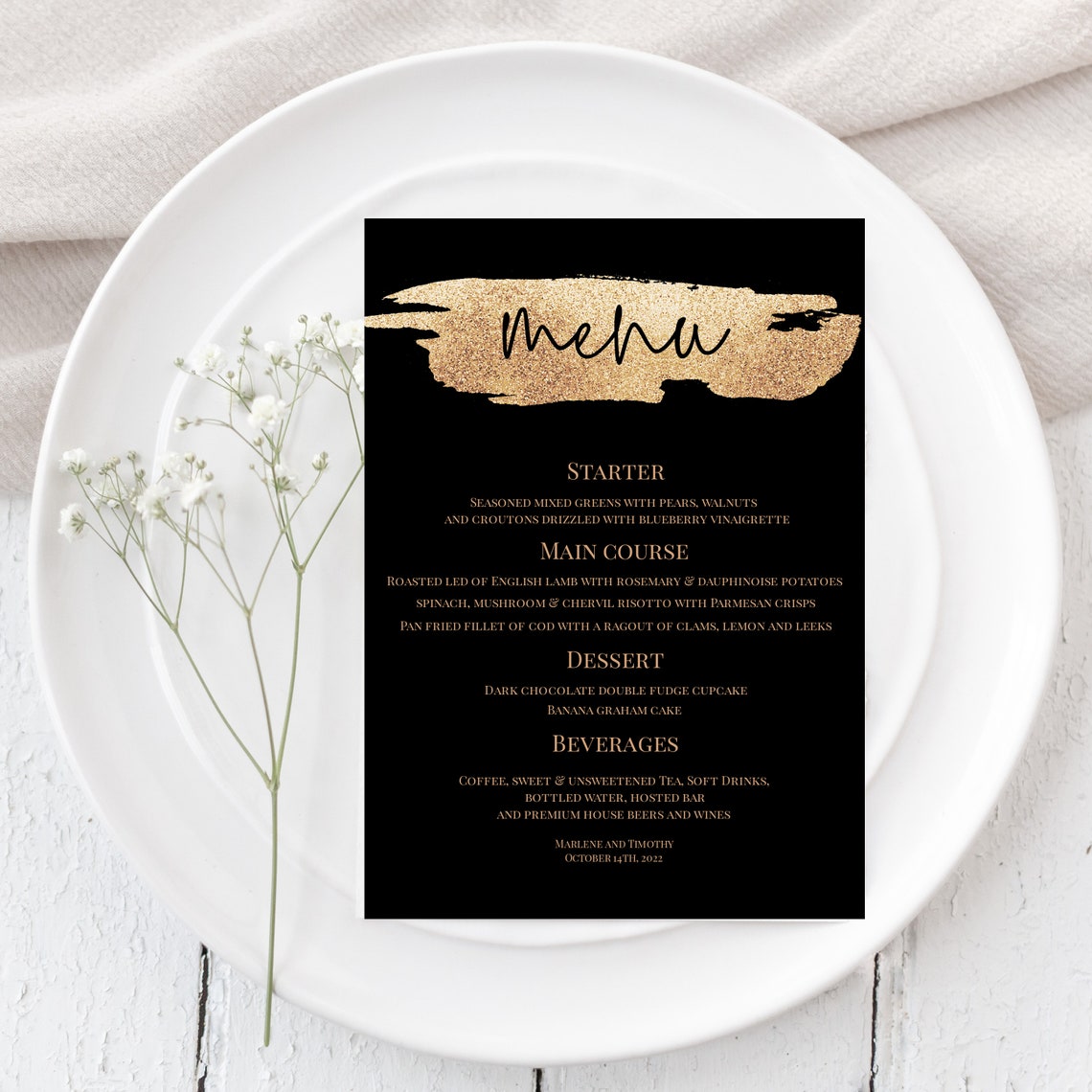 Black And Gold Menu Card Template Menu Template Modern | Etsy