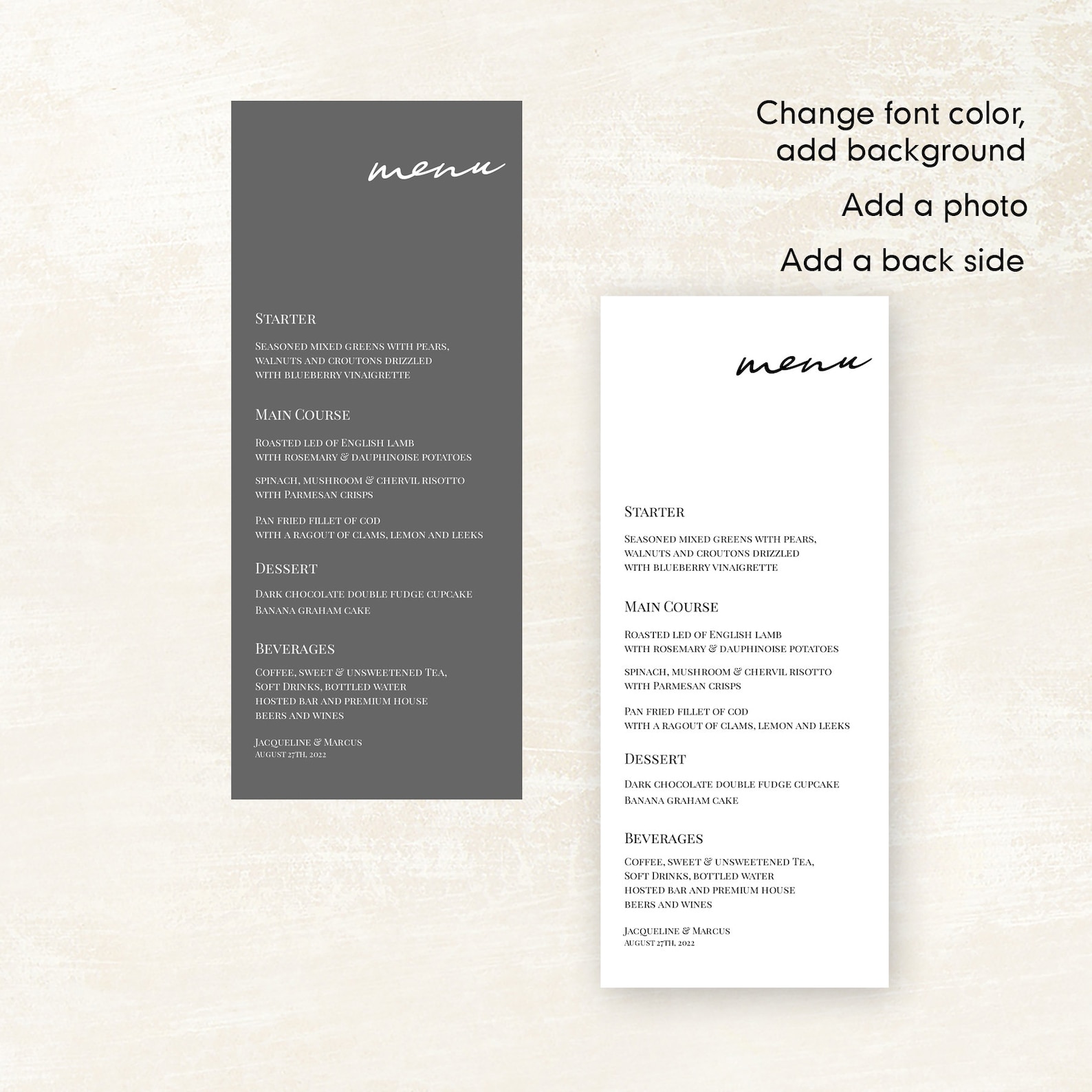 Minimalist Menu Card Template Menu Template Modern Wedding | Etsy