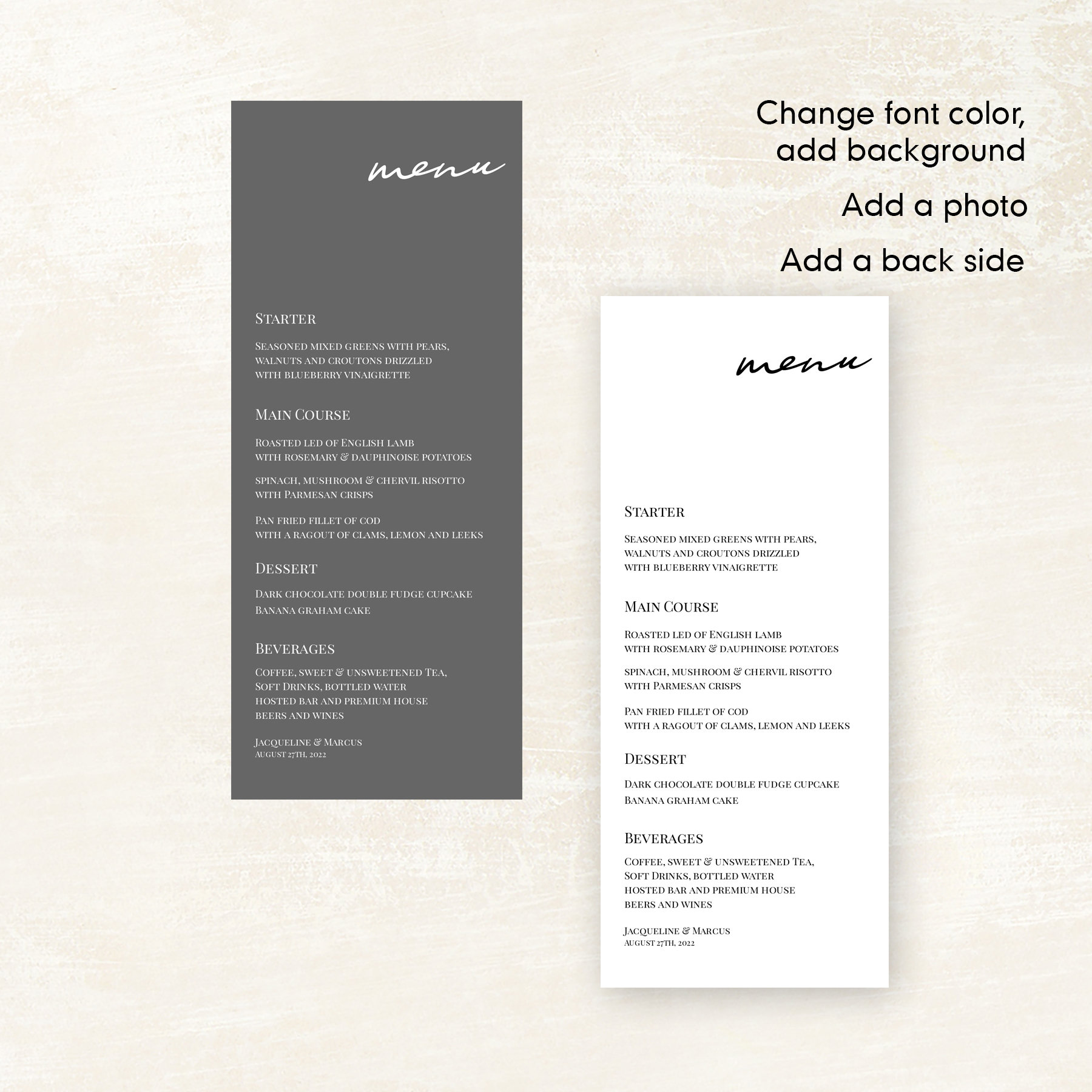 Minimalist Menu Card Template Menu Template Modern Wedding | Etsy