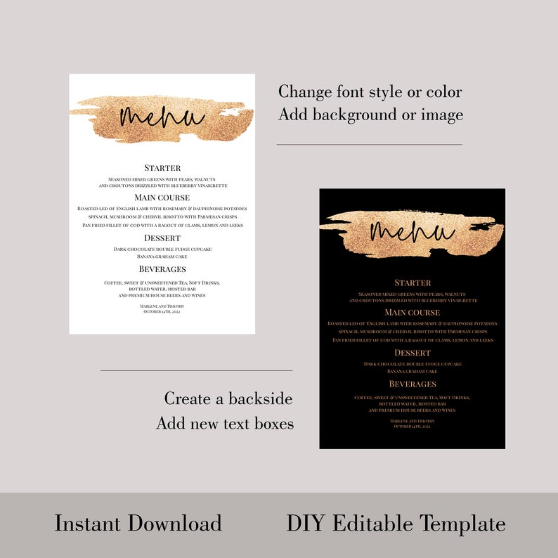 Black and Gold Menu Card Template Menu Template Modern - Etsy