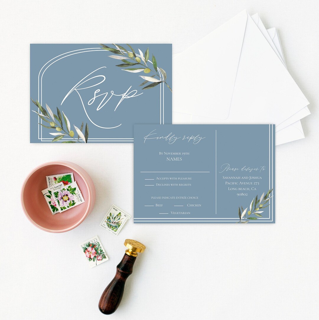 RSVP Postcard Template Printable Olive Branch RSVP Postcard Digital ...