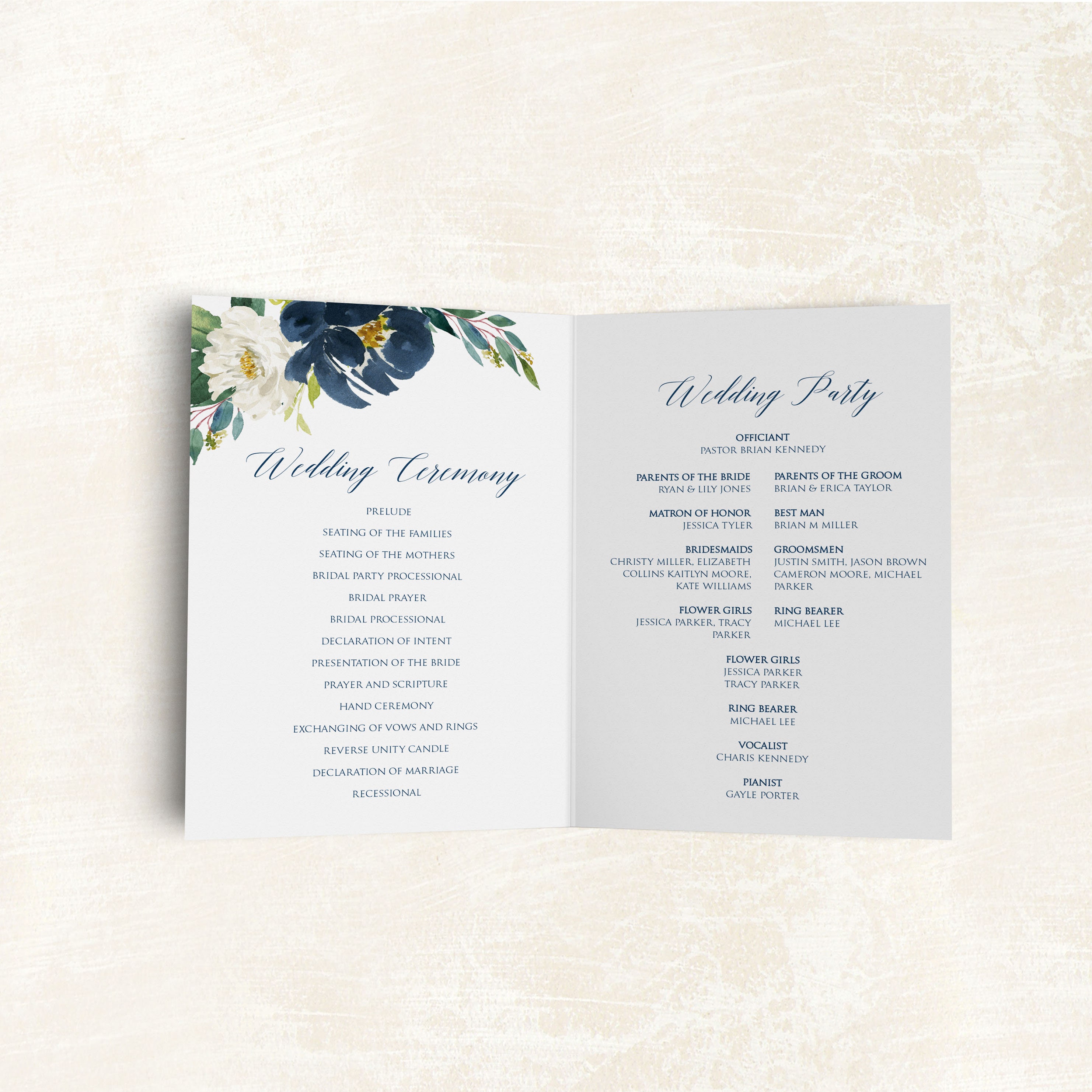 Navy Wedding Program Template Folded Booklet Navy Ceremony - Etsy