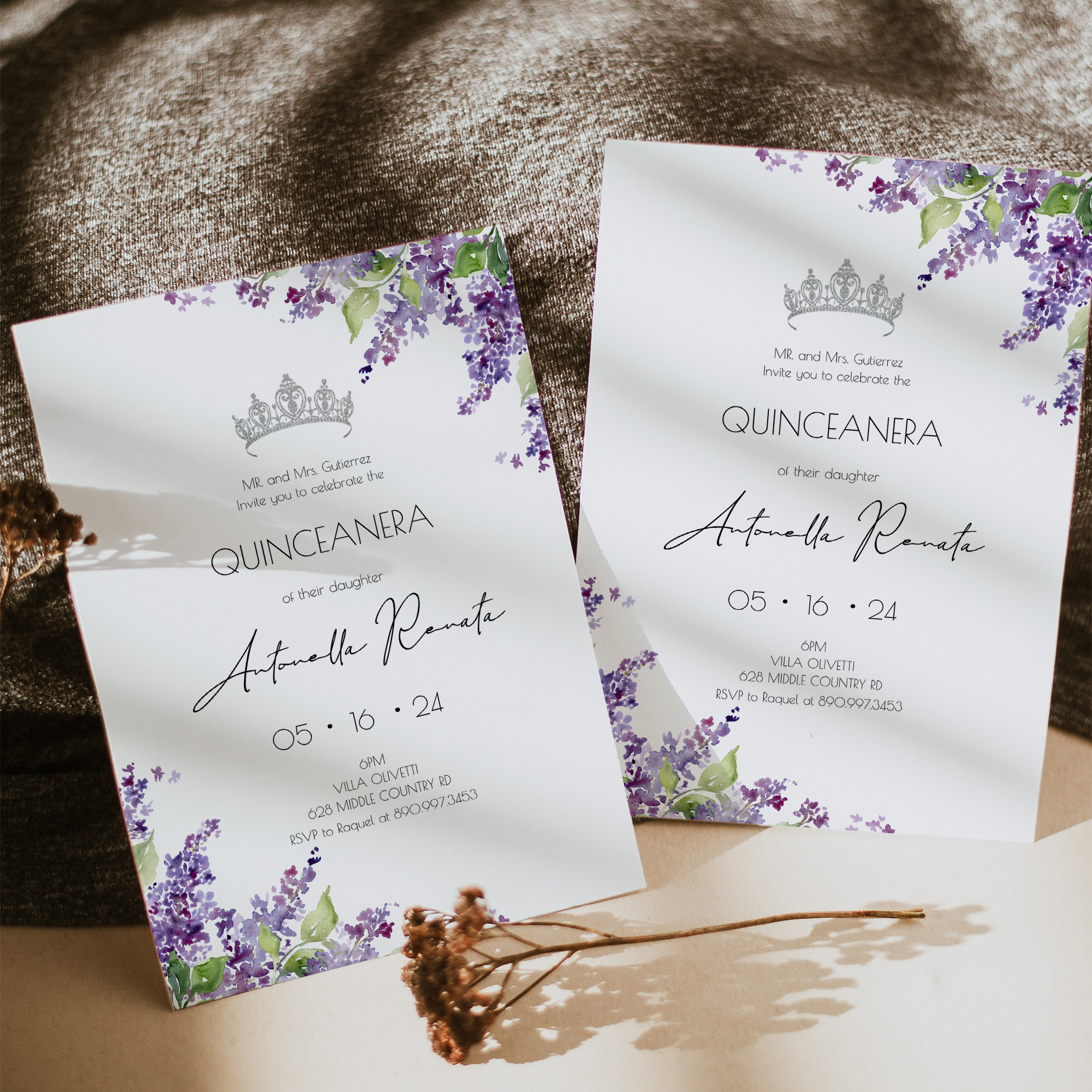 Lilac Floral Quinceanera Invitation Template Mis Quince Anos - Etsy