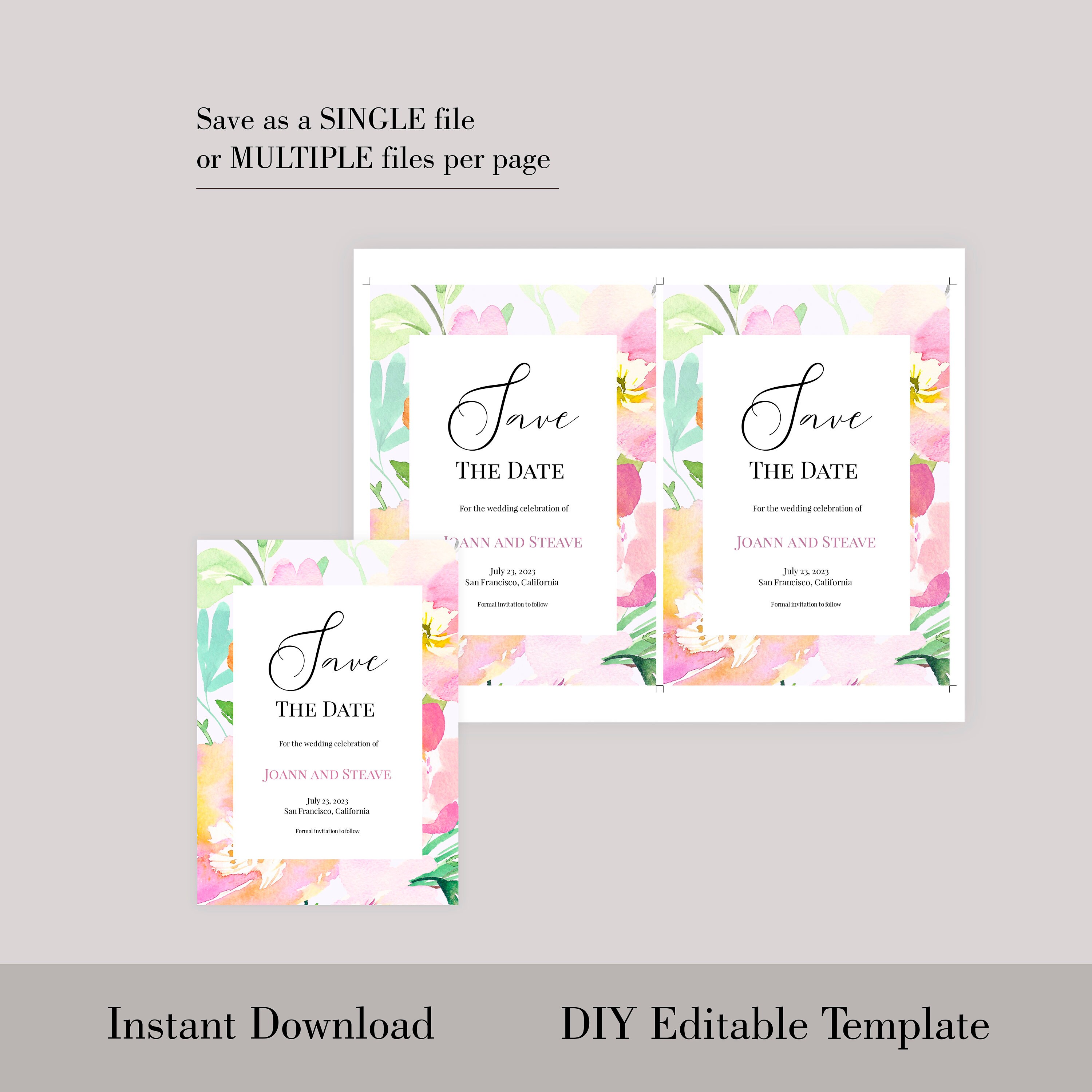 Colorful Save the Date Invitation Template, 100% Editable, Modern Save ...