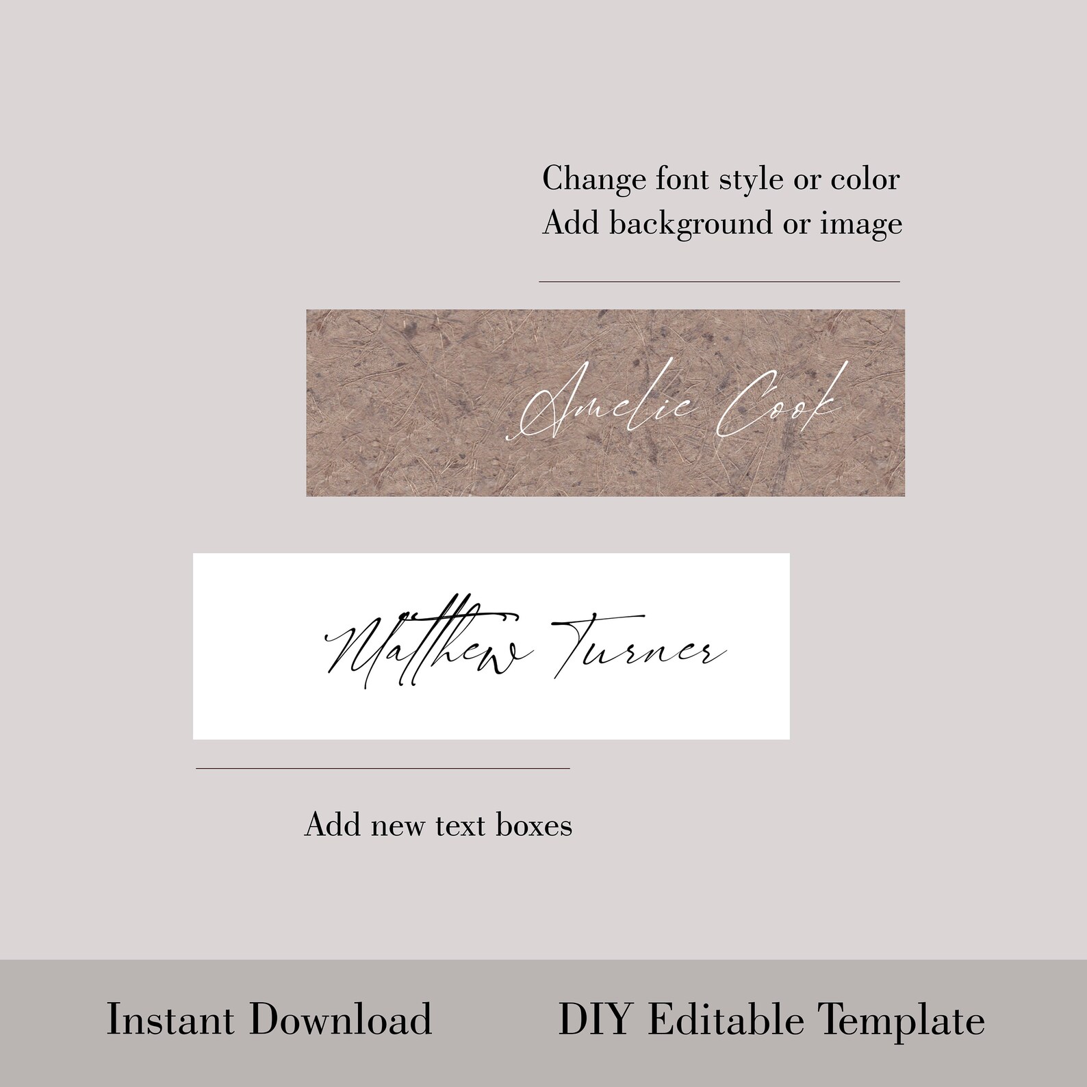 Modern Name Tag Template, Minimal Name Tag, Slim Wedding Place Card ...