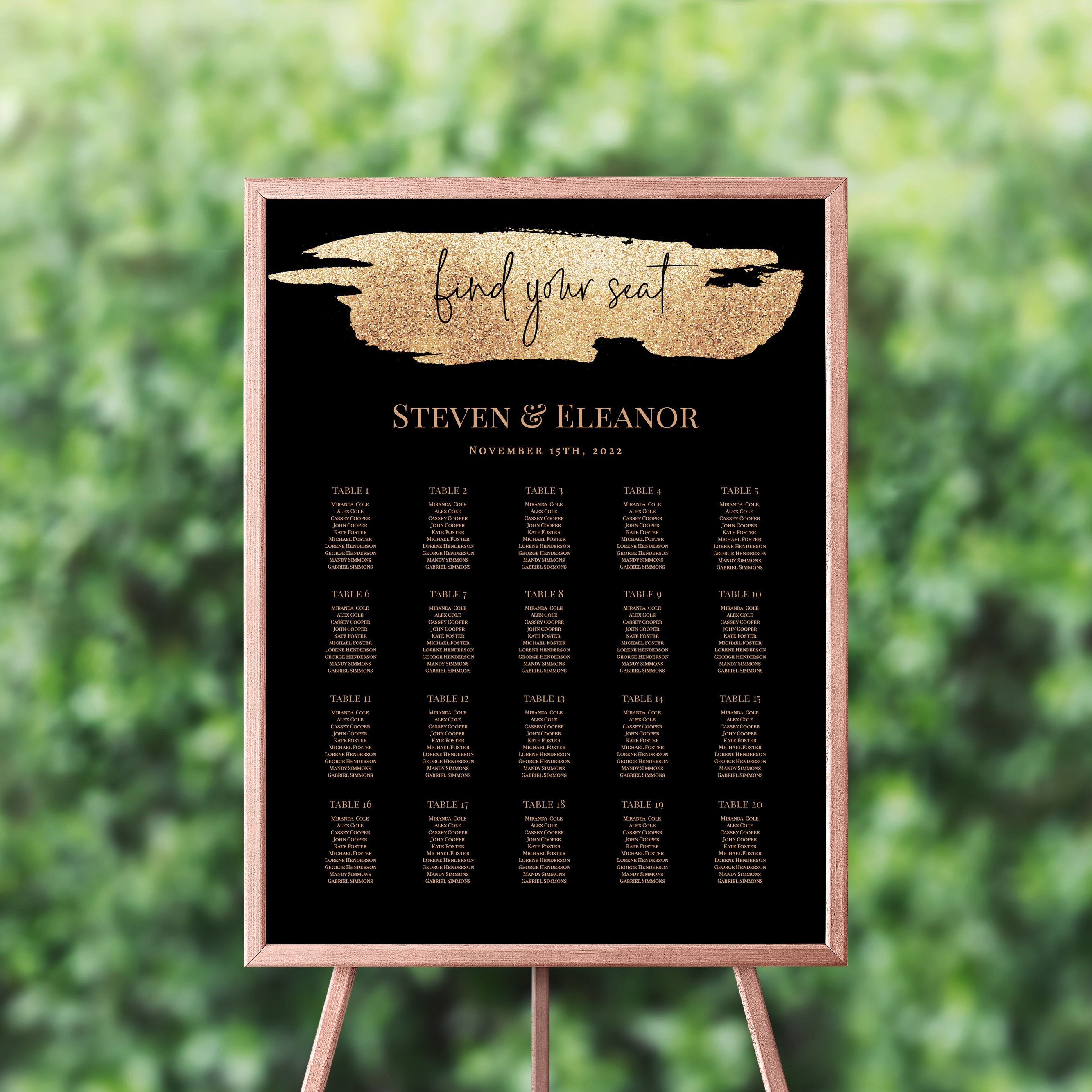 Black and Gold Wedding Seating Chart Template, 100% Editable, Printable ...
