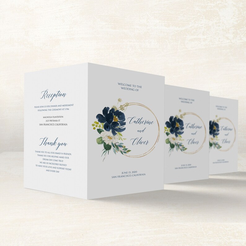 Navy Wedding Program Template Folded Booklet Navy Ceremony - Etsy