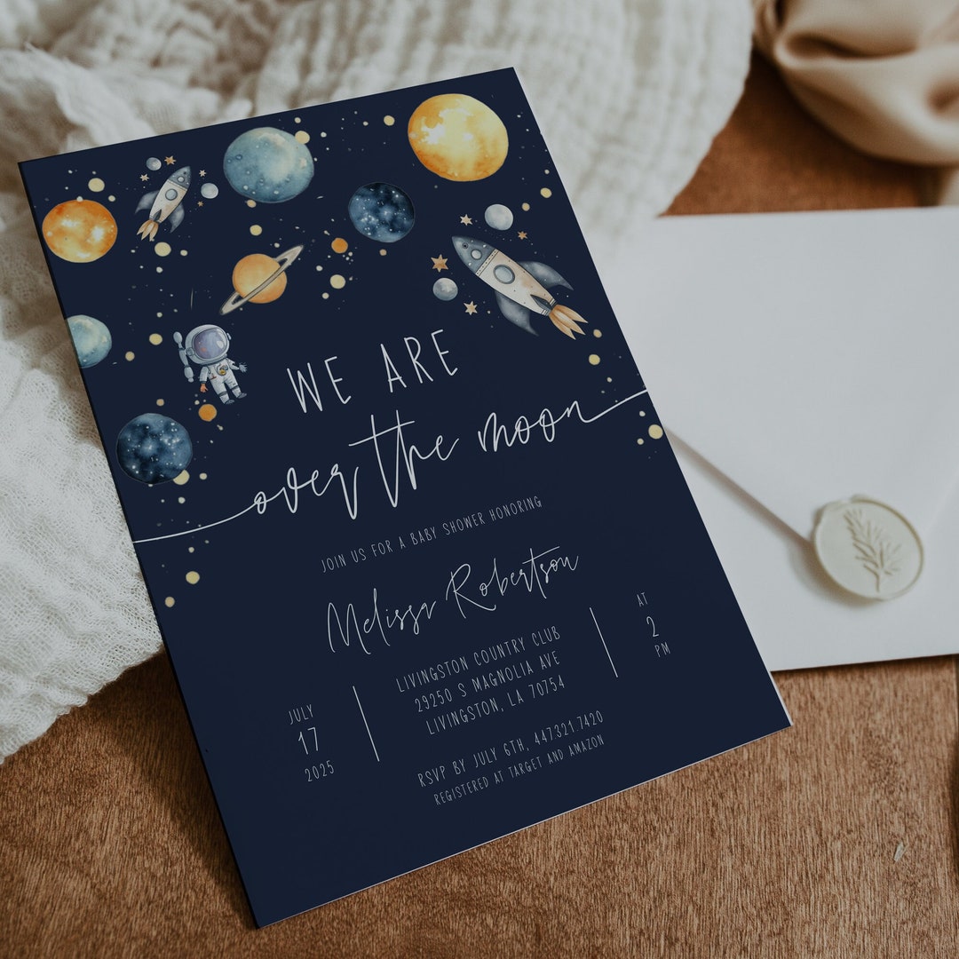 Space Baby Shower Invitation Template Boy Space Themed Baby Shower ...