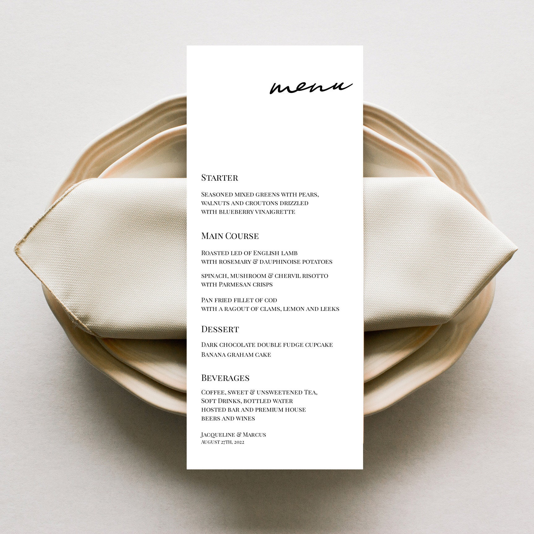 Minimalist Menu Card Template Menu Template Modern Wedding | Etsy