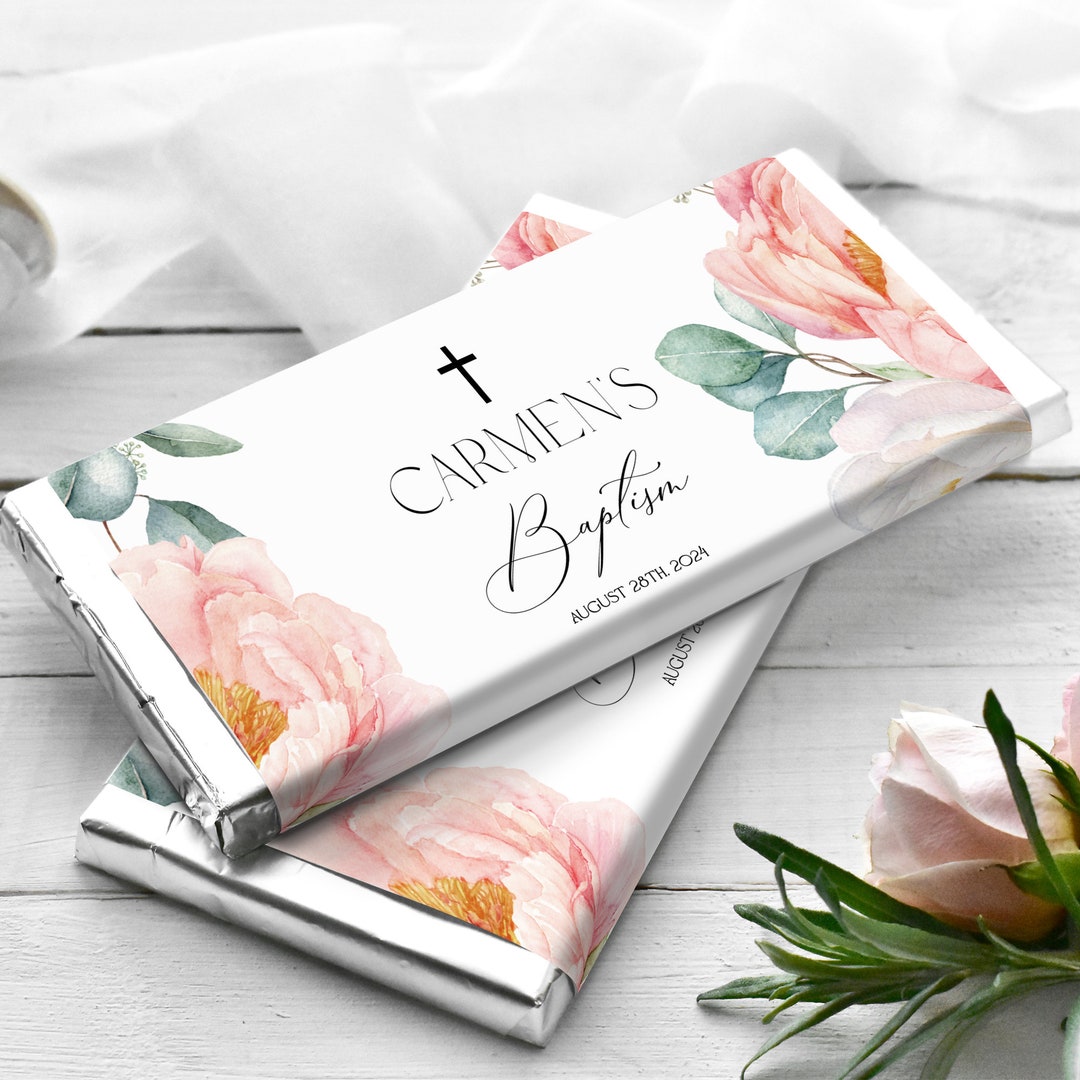 Peonies Chocolate Wrapper Template, Girl Baptism Chocolate Bar Wrapper ...
