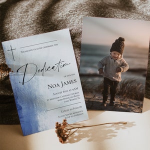 Blue Modern Dedication Invitation Template Navy Blue Dedication Boy ...