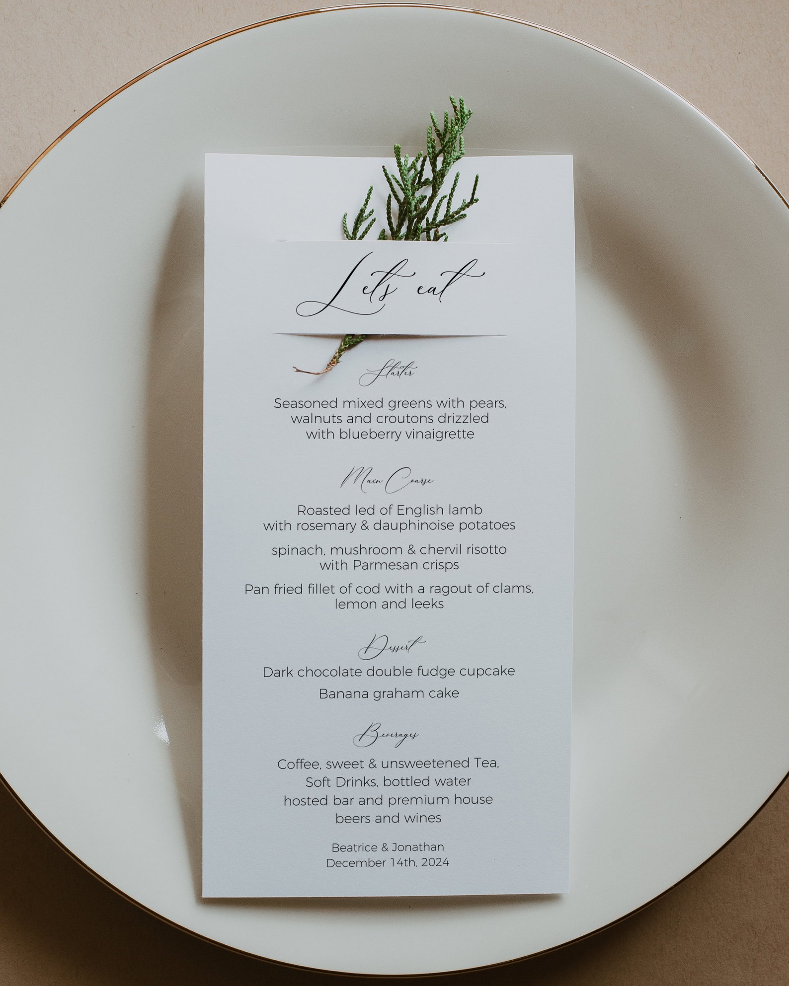 Elegant Menu Card Template Menu Template Modern Wedding | Etsy