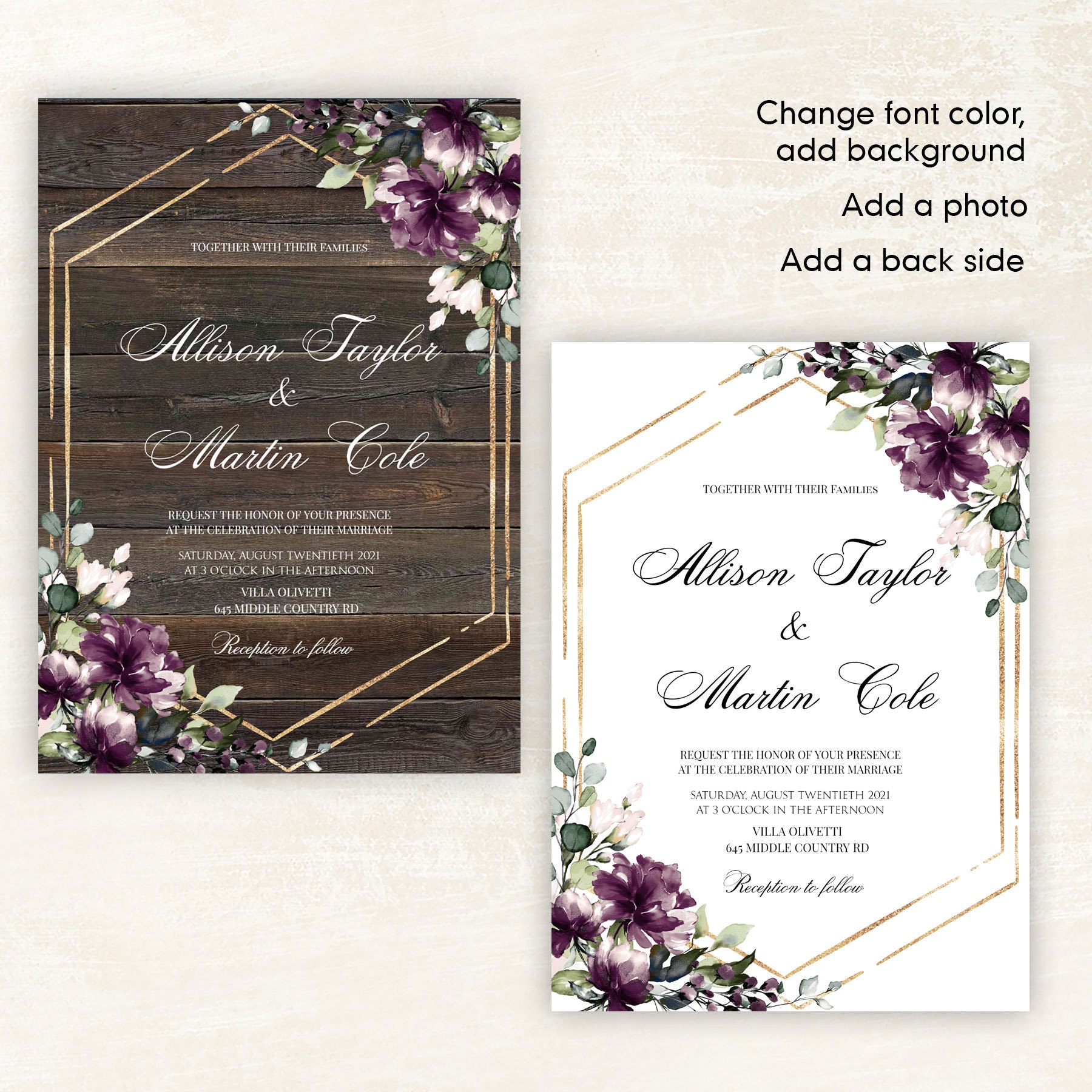 Purple Wedding Invitation Template Purple Wedding 100% - Etsy