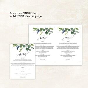 5x7 Menu Template, Greenery Menu Template, Greenery Menu, Greenery Menu ...