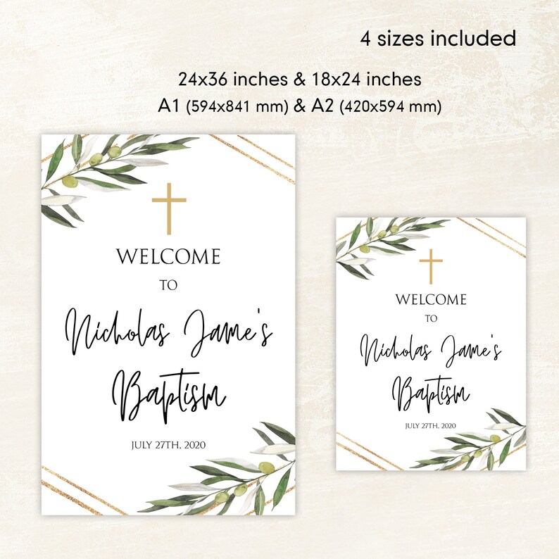 Baptism Welcome Sign Gold Welcome Sign Greenery Baptism | Etsy