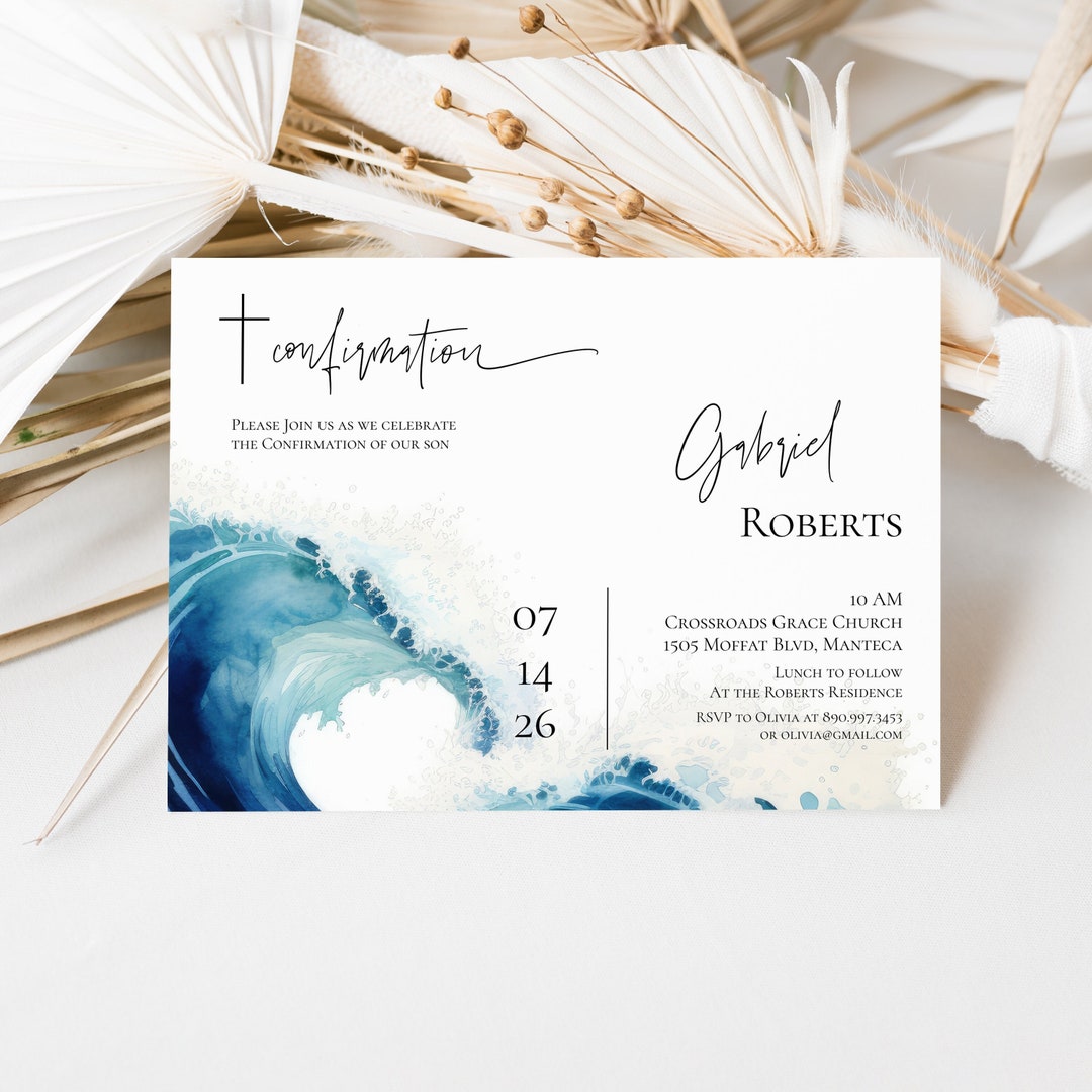Navy Blue Confirmation Invitation Template Editable Boy Confirmation ...