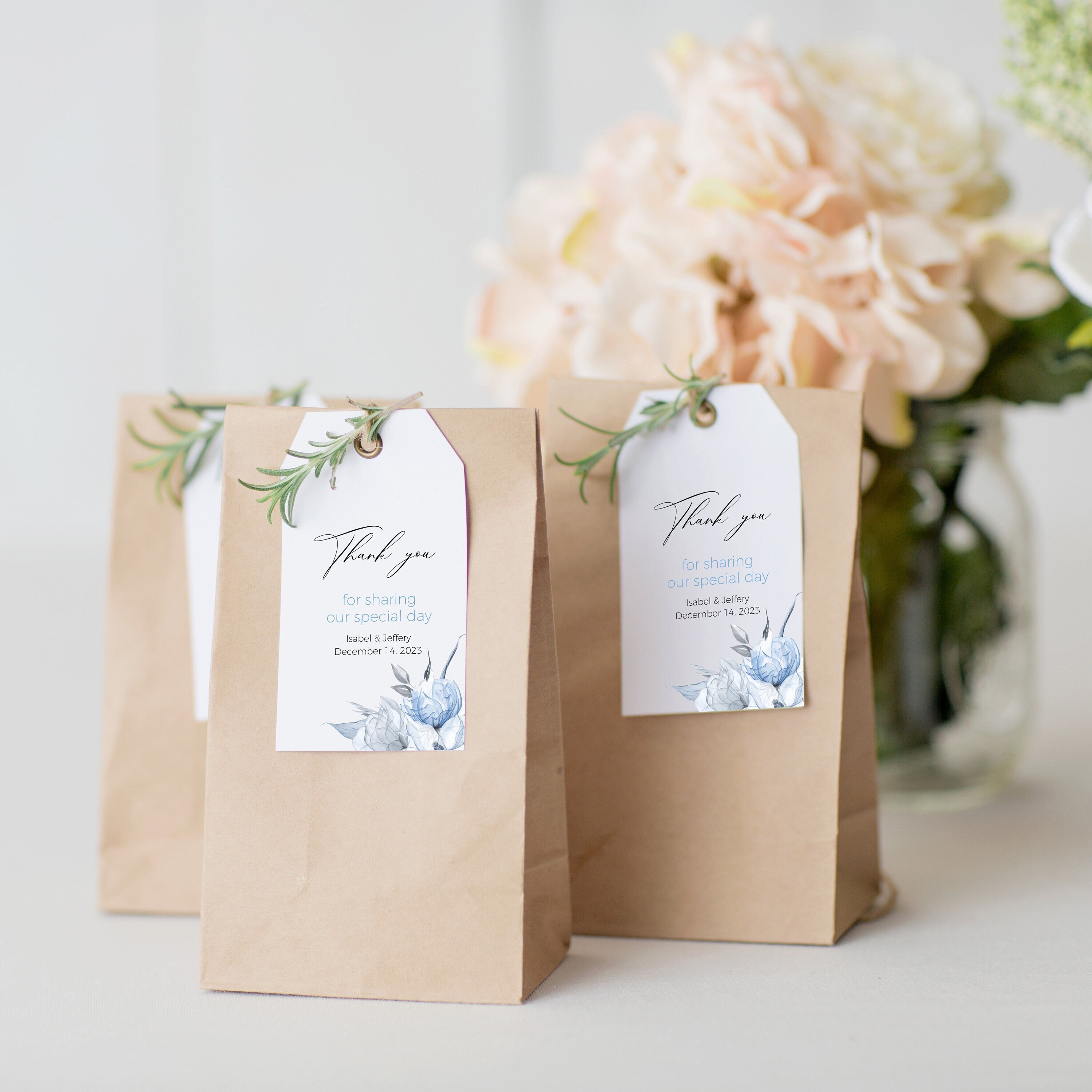 Dusty Blue Thank You Tag Template, Favor Tag Printable, Wedding Thank ...