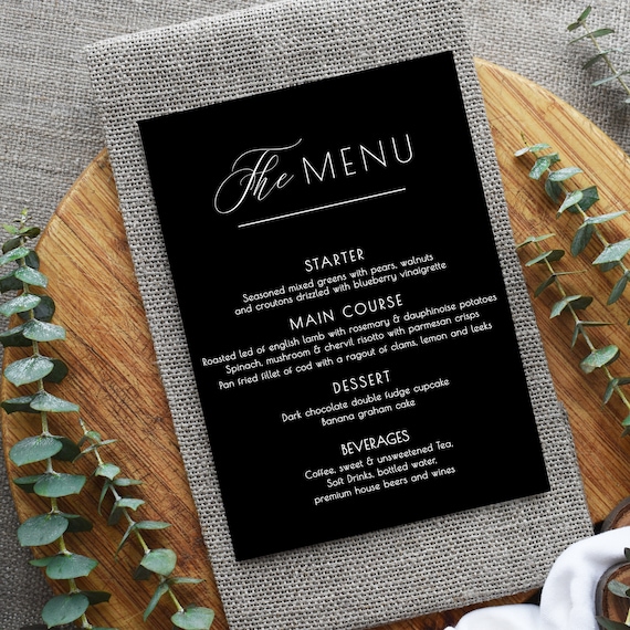Black Menu Card Template Minimalist Menu Modern Menu - Etsy