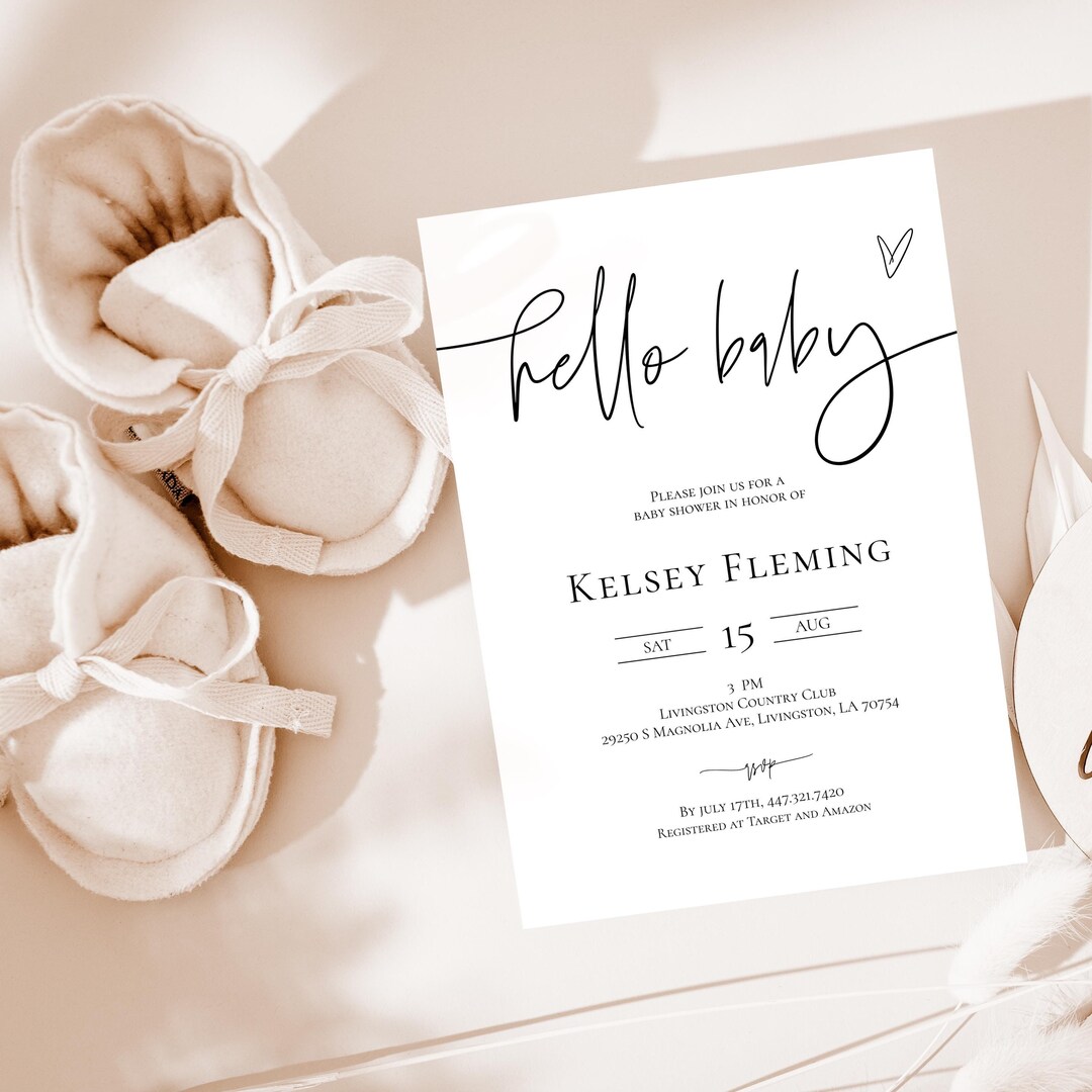 Hello Baby Invitation Minimalist Baby Shower Invitation Template Baby ...