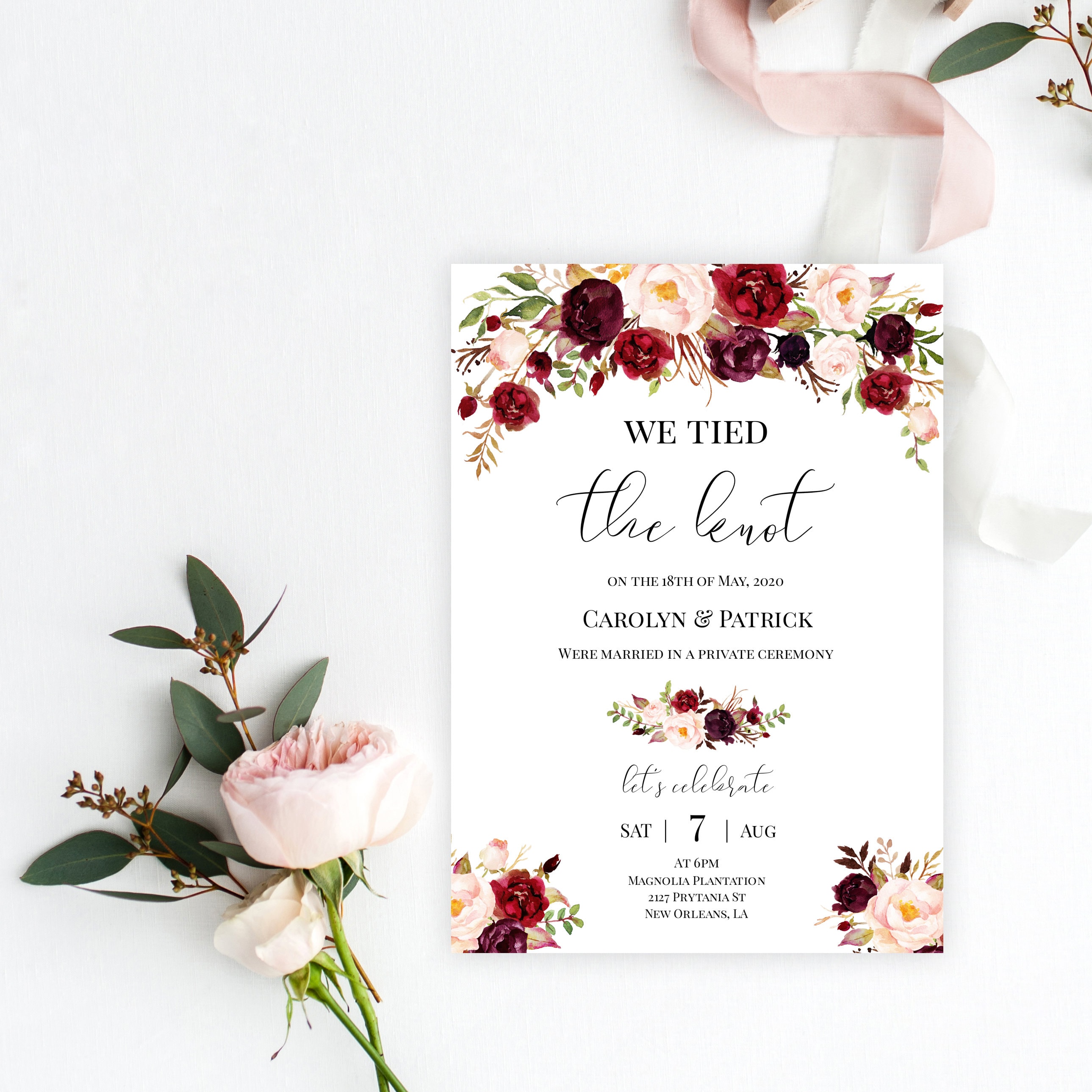 Burgundy We Got Married Invitation Elopement Reception | Etsy