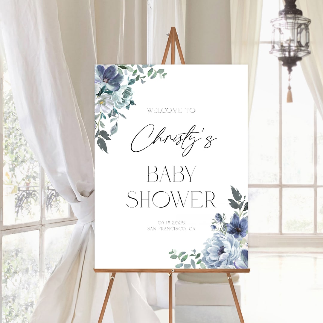 Boy Baby Shower Welcome Sign Template, Blue Floral Welcome Sign, Baby ...