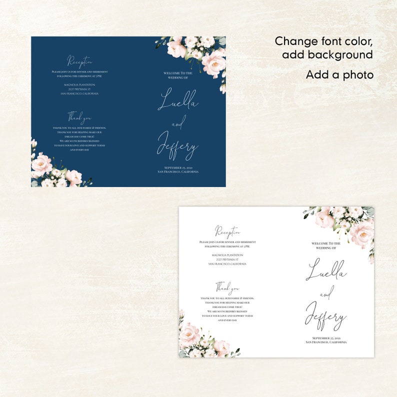 Blush Wedding Program Template Folded Booklet Ceremony - Etsy