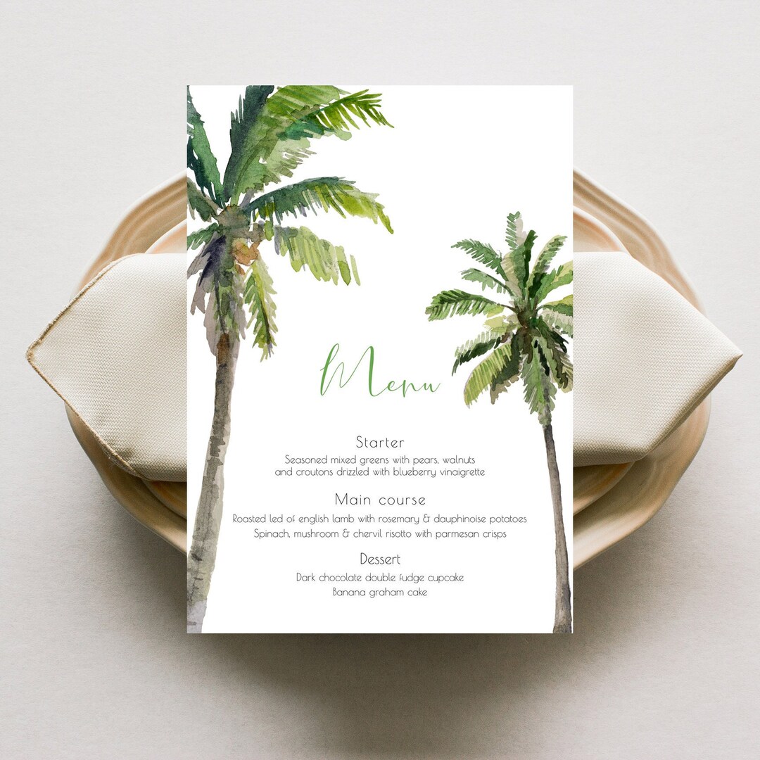 Palm Tree Menu Template, Tropical Menu Card, Summer Menu, 5x7 Menu ...