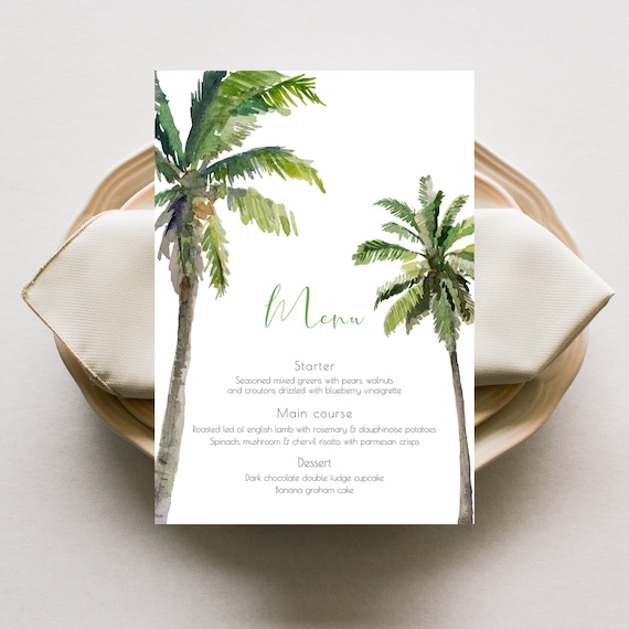 Palm Tree Menu Template Tropical Menu Card Summer Menu 5x7 | Etsy Australia