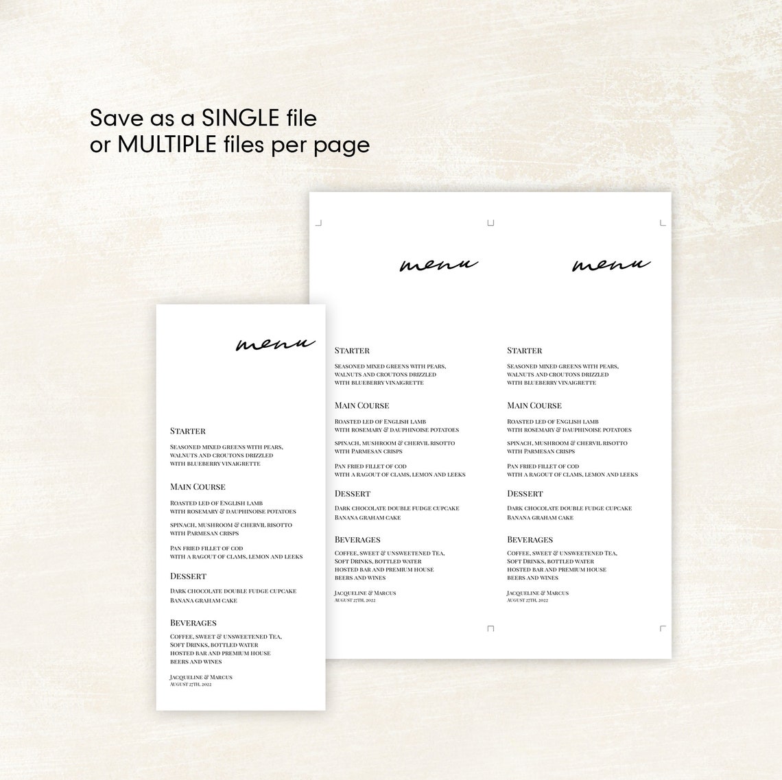 Minimalist Menu Card Template Menu Template Modern Wedding | Etsy