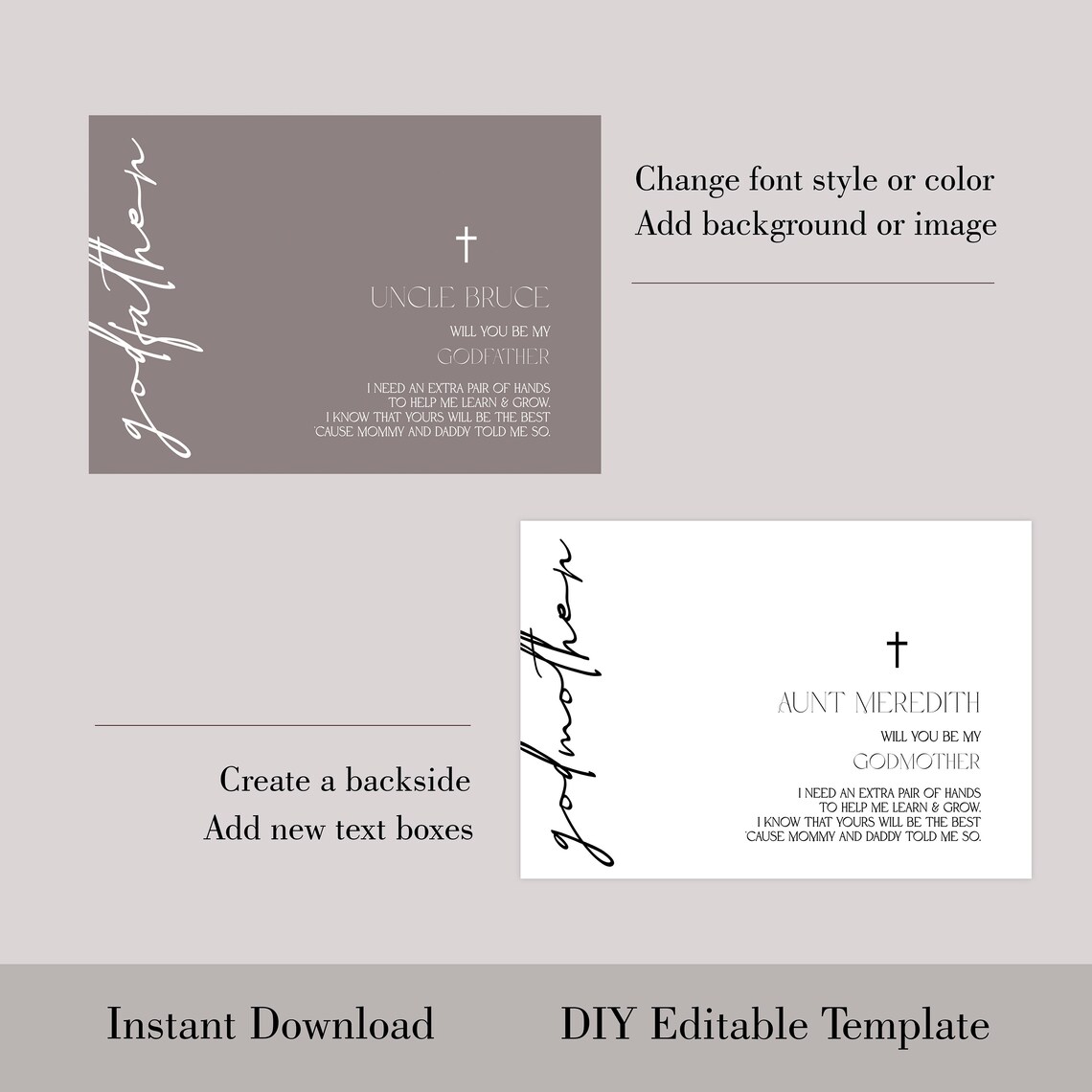 Minimalist Asking Godparents Template, Modern Godmother Proposal ...