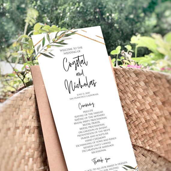 Gold Wedding Program Template Wedding Programs Printable | Etsy