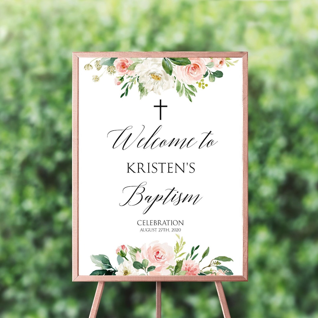 Baptism Welcome Sign, Floral Baptism Welcome Sign, Editable Baptism ...