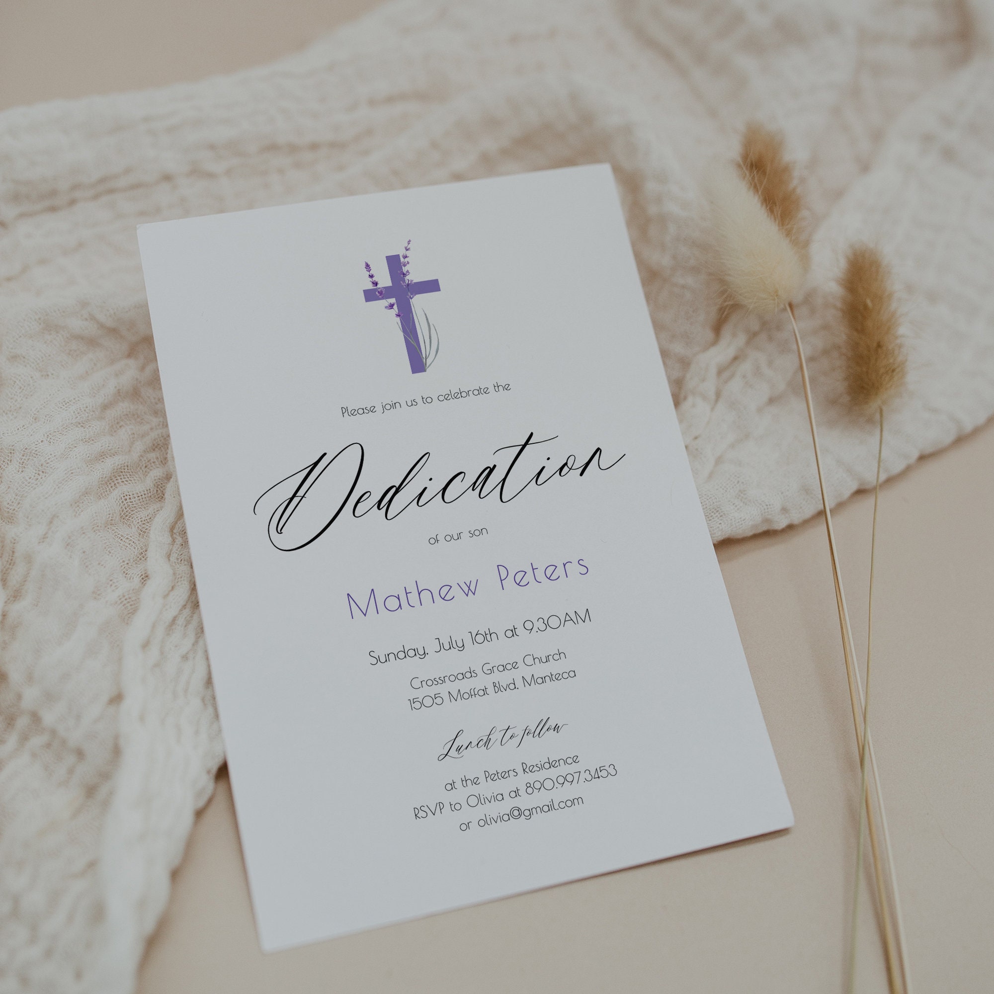 Lavender Dedication Invitation Template Floral Dedication - Etsy