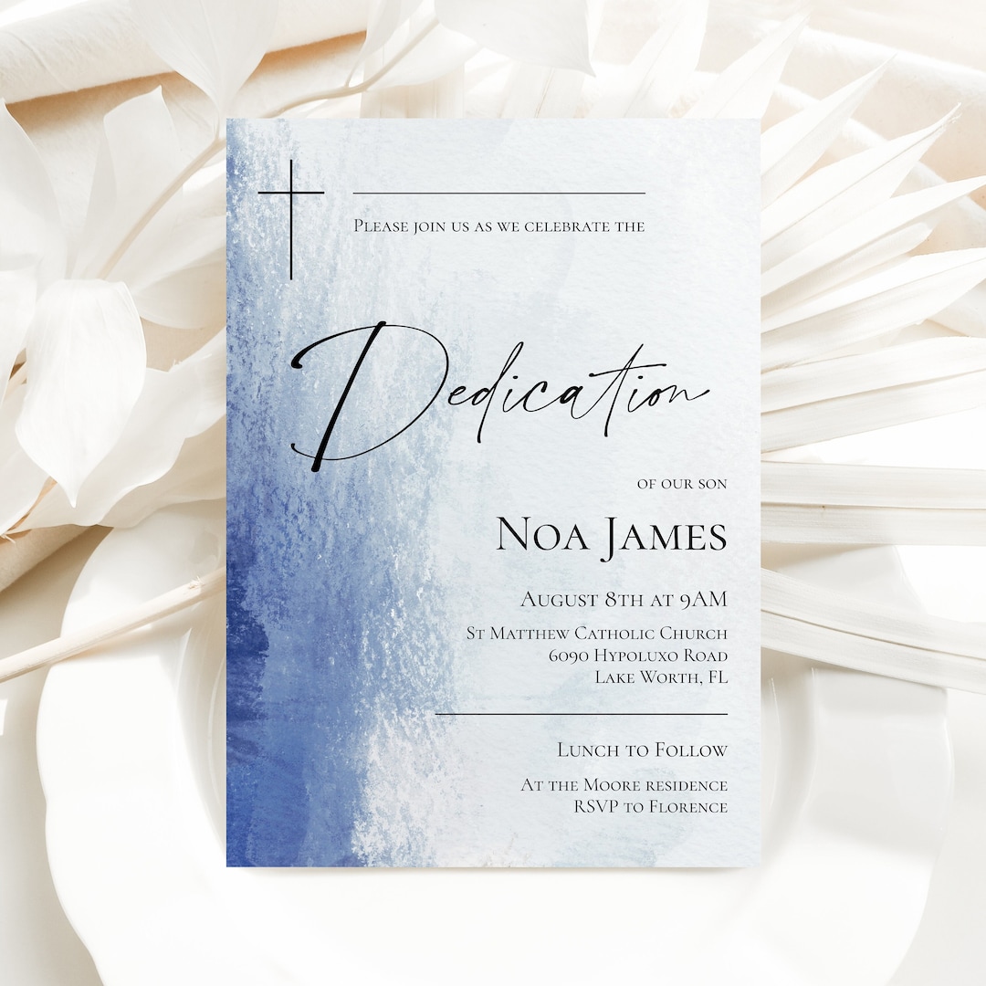 Blue Modern Dedication Invitation Template Navy Blue Dedication Boy ...