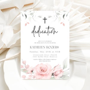 Blush Rose Dedication Invitation Template, Girl Dedication Invite, Pink ...