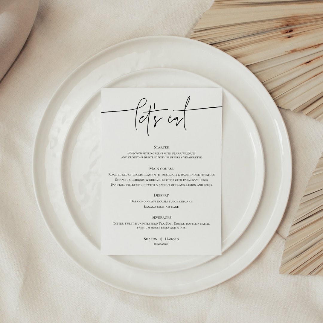 Let's Eat Menu Card Template Download Simple Wedding Dinner Menu Card ...
