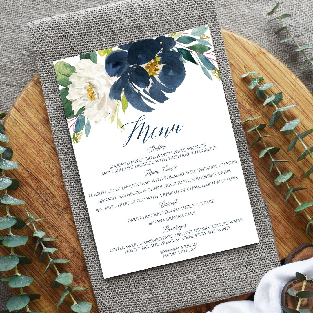 5x7 Menu Template, Navy Menu Template, Navy Menu, Navy Menu Cards ...