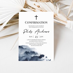 Navy Blue Confirmation Invitation Boy Confirmation Religious Invitation ...