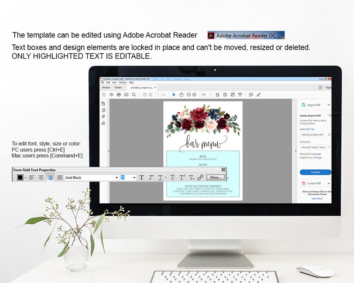 Editable 8x10 Burgundy Bar Menu 8x10 Bar Menu Template - Etsy Canada