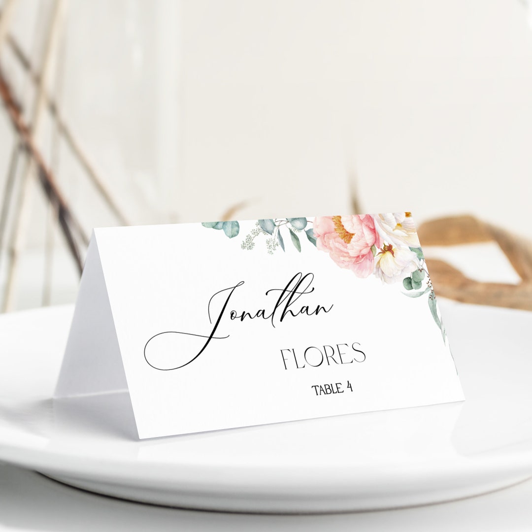 Peonies Place Card Template, Floral Place Card, Wedding Place Card ...