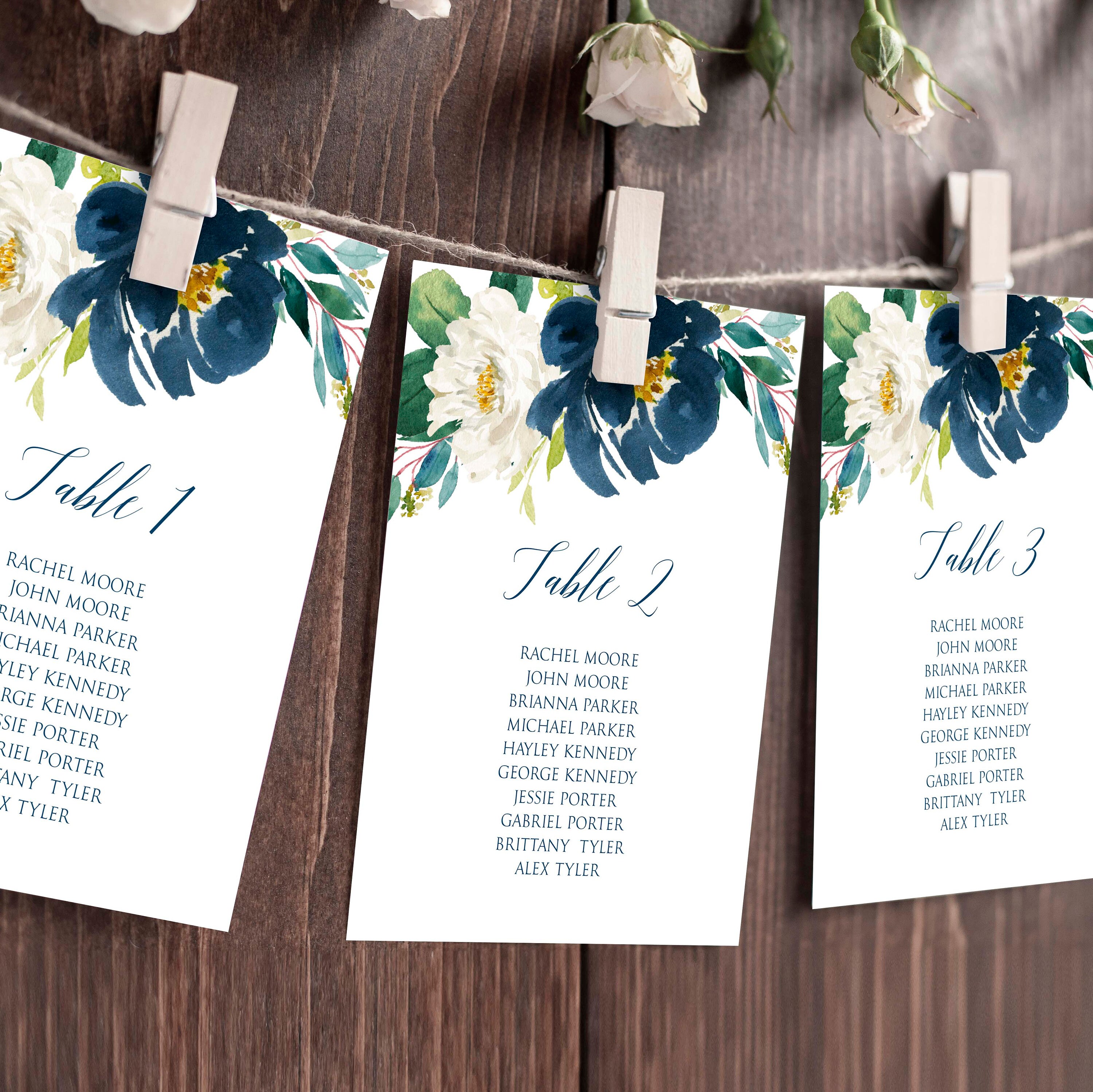 Editable Seating Table Cards Navy Table Cards Template Navy - Etsy