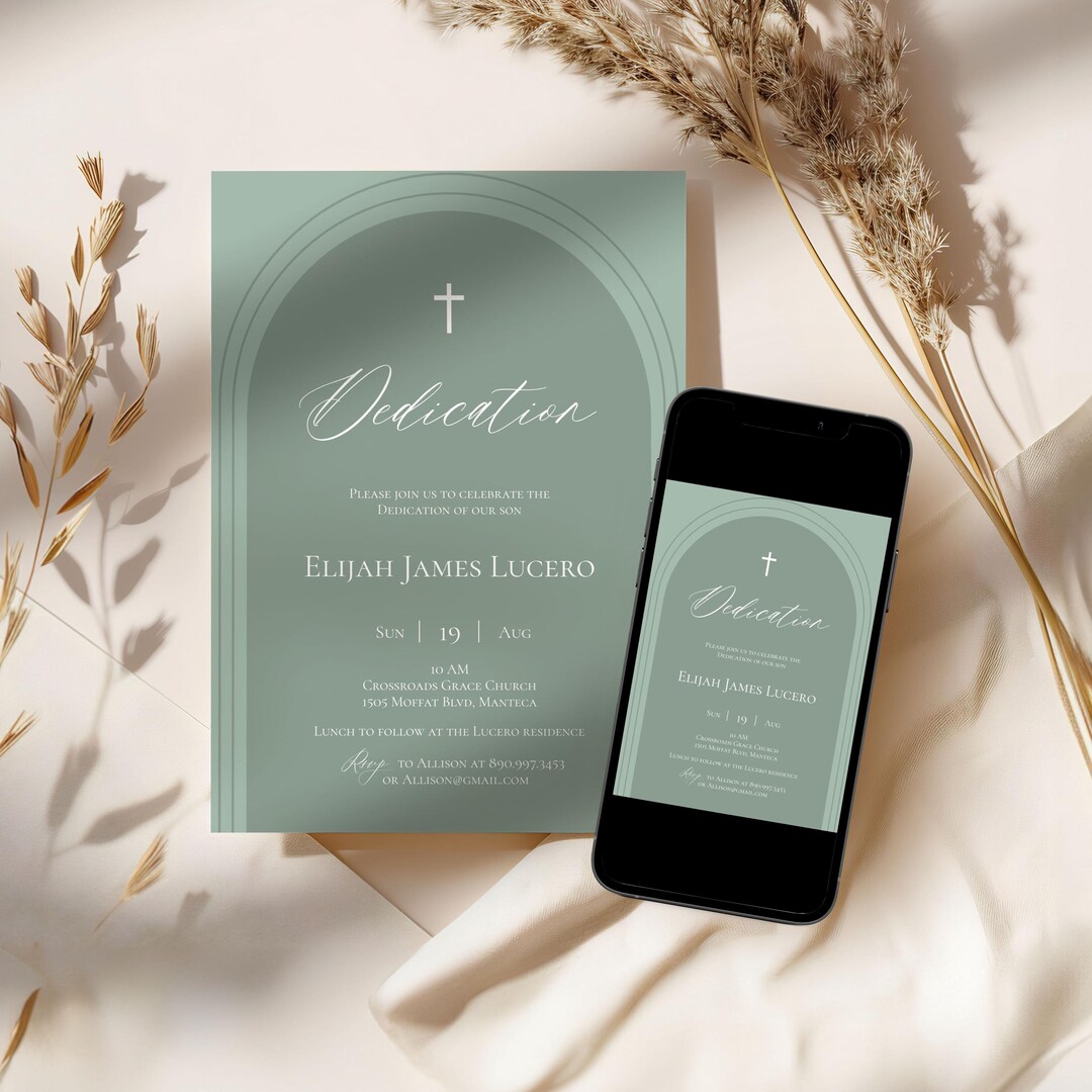 Sage Green Dedication Invitation Template Dedication With Arch ...