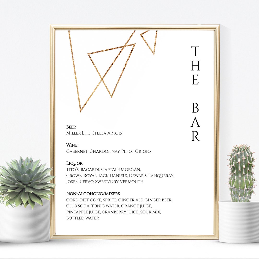 Gold Geometric Bar Menu Template Open Bar Menu 8x10 Bar - Etsy