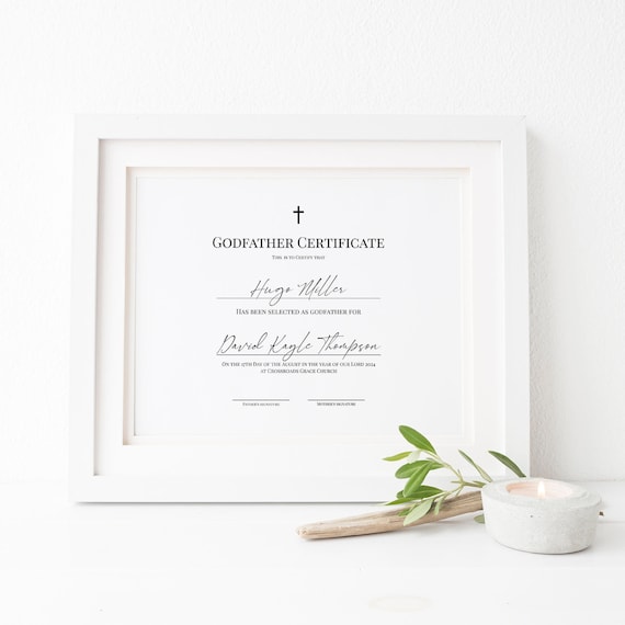 Modern Godfather Certificate Template 100% Editable Minimal - Etsy