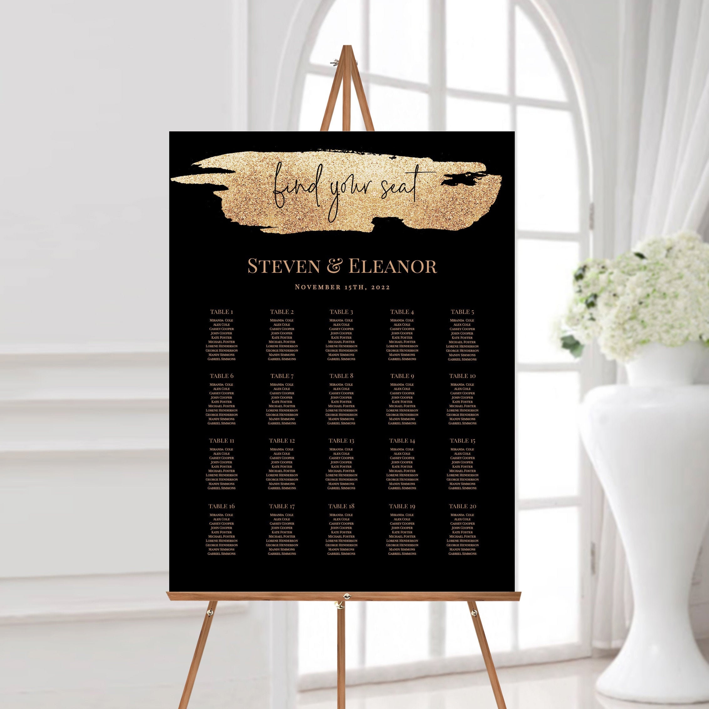 Black and Gold Wedding Seating Chart Template 100% Editable - Etsy